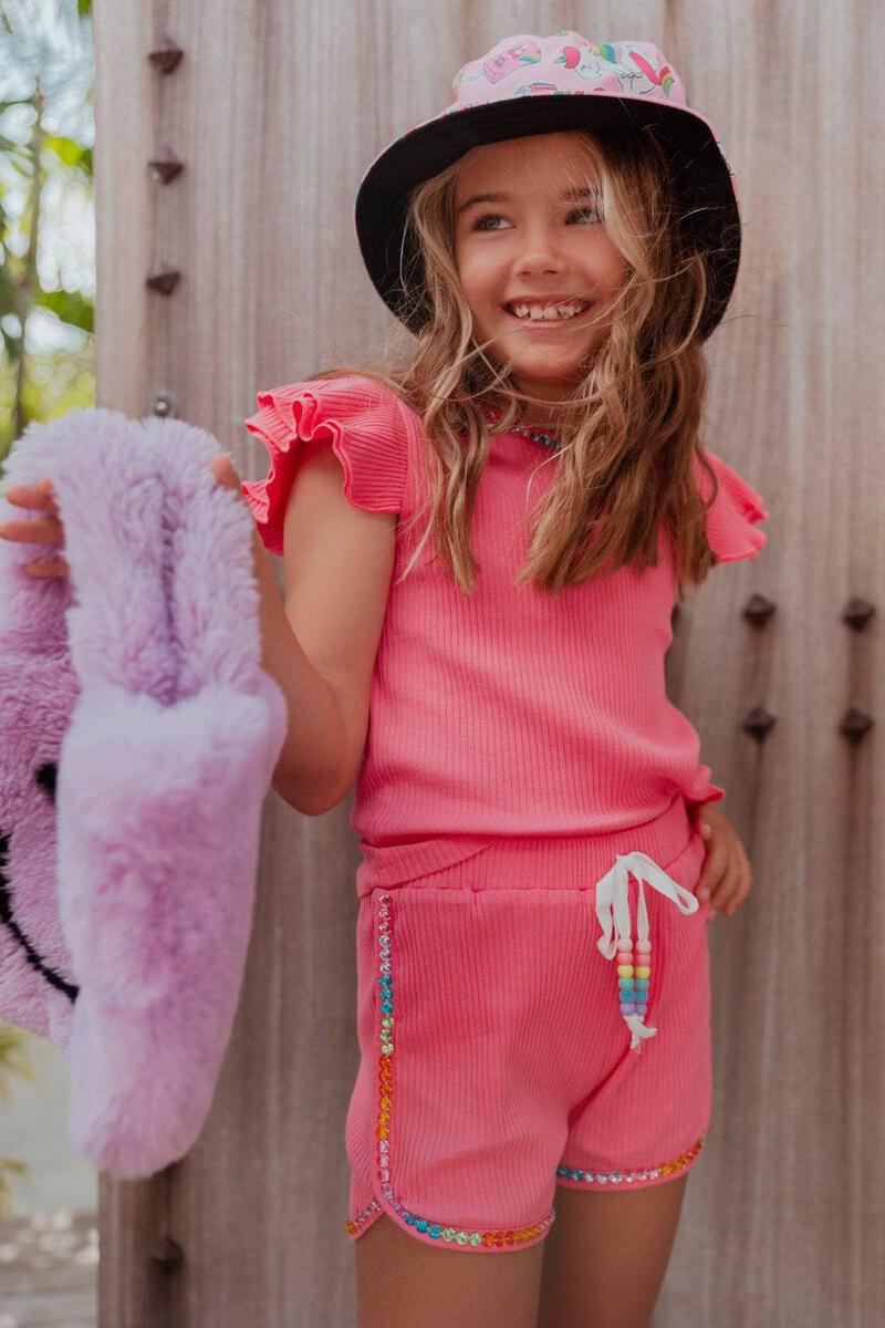 Pink Candy Gem Bead Ruffle Set