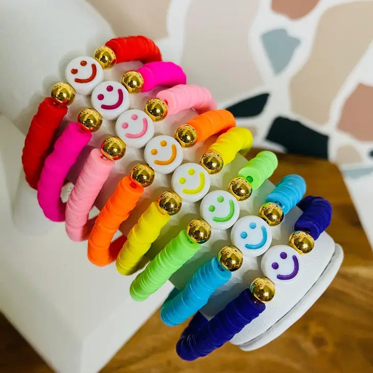 Smiley Face Heishi Bead Bracelet