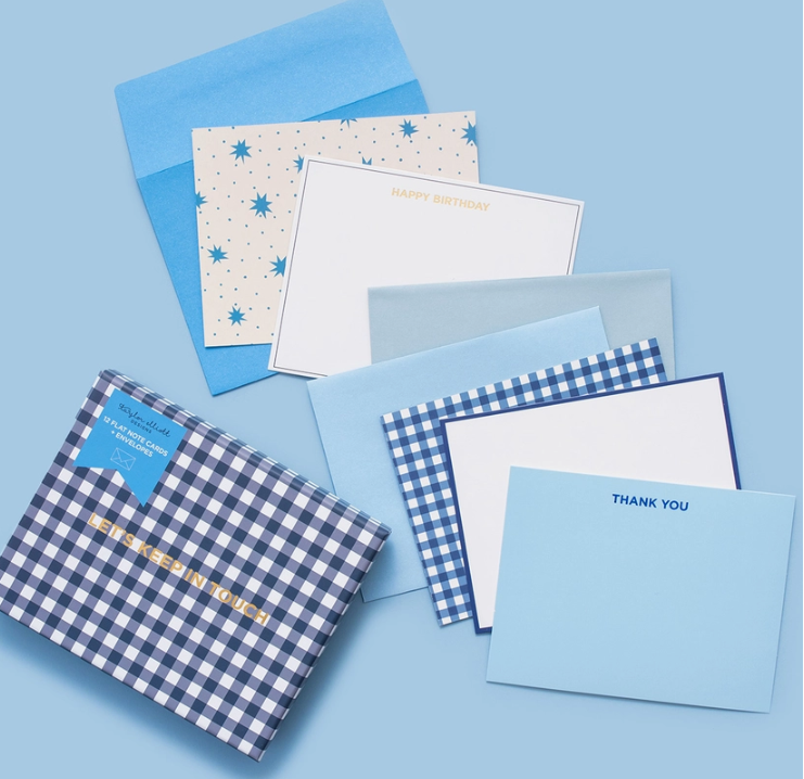Boxed Greeting Cards - 12 Asst Cards - Stars + Blue Gingham