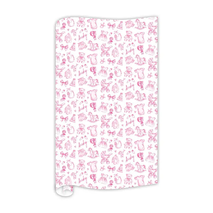 Handpainted Pink Baby Toile Wrapping Paper