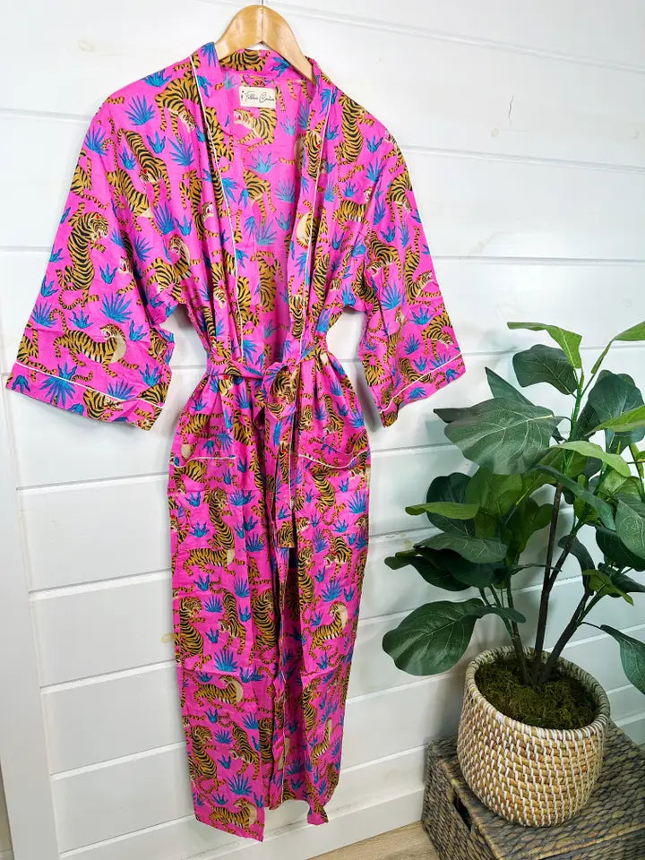 Pink tiger Women's Cotton Robe | Kimono Robes