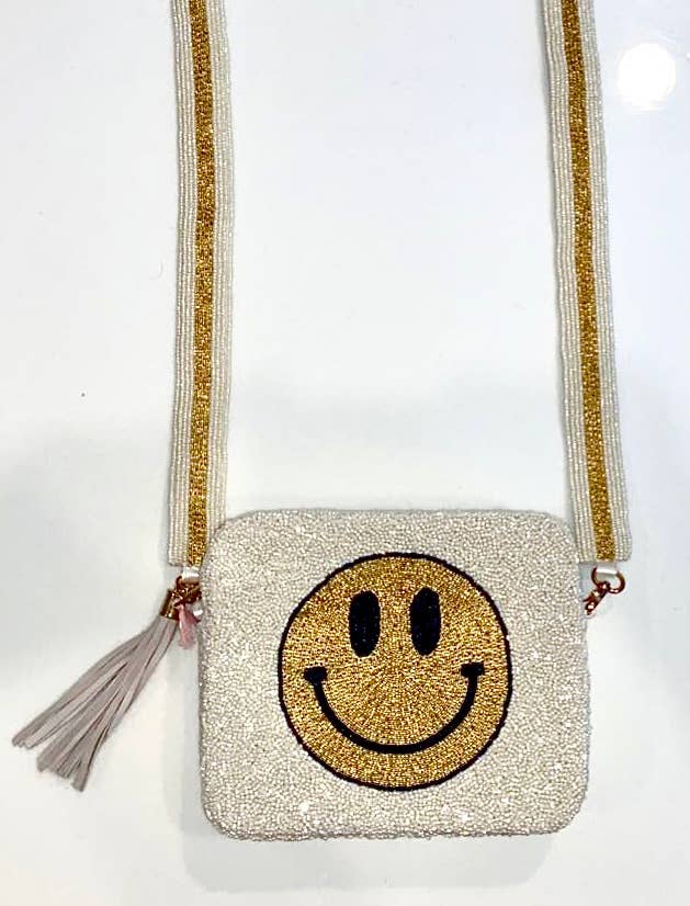Gold & Ivory Smiley Beaded Crossbody